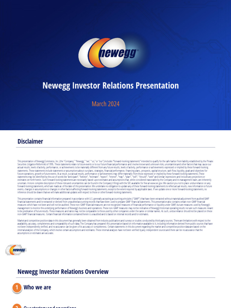 Newegg Investor Relations Overview 2024 | PDF | E Commerce | Logistics