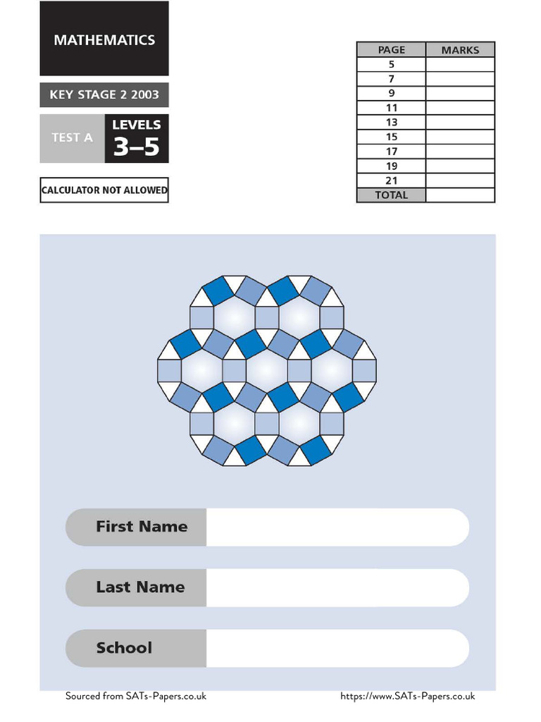 Ks2 Mathematics 2003 Test A | PDF