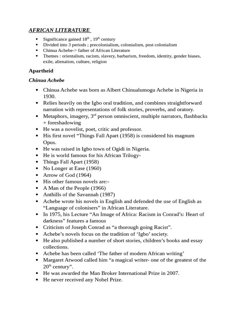 Overview of African Literature and Achebe | PDF