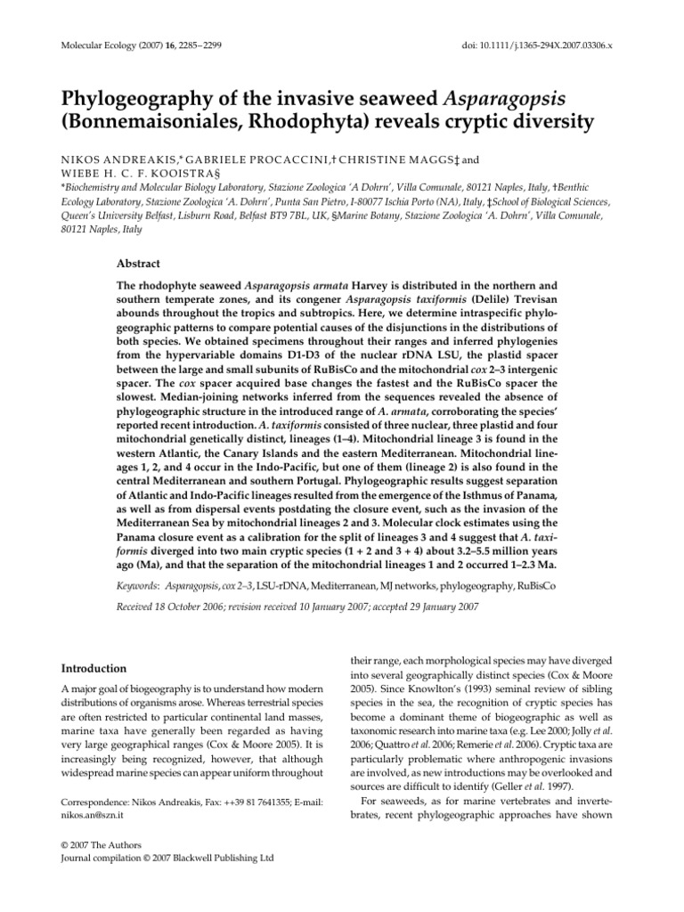 Andreakis 2007 | PDF | Genetics | Biology