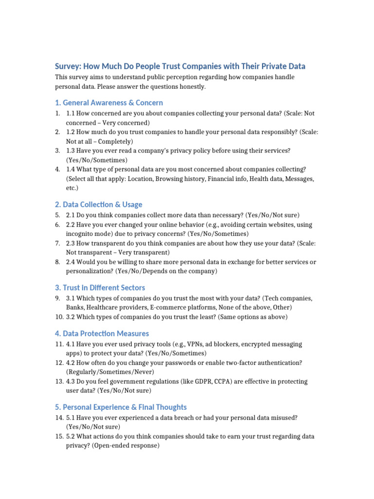 Survey Trust in Data Privacy Updated | PDF | Privacy | Security Technology