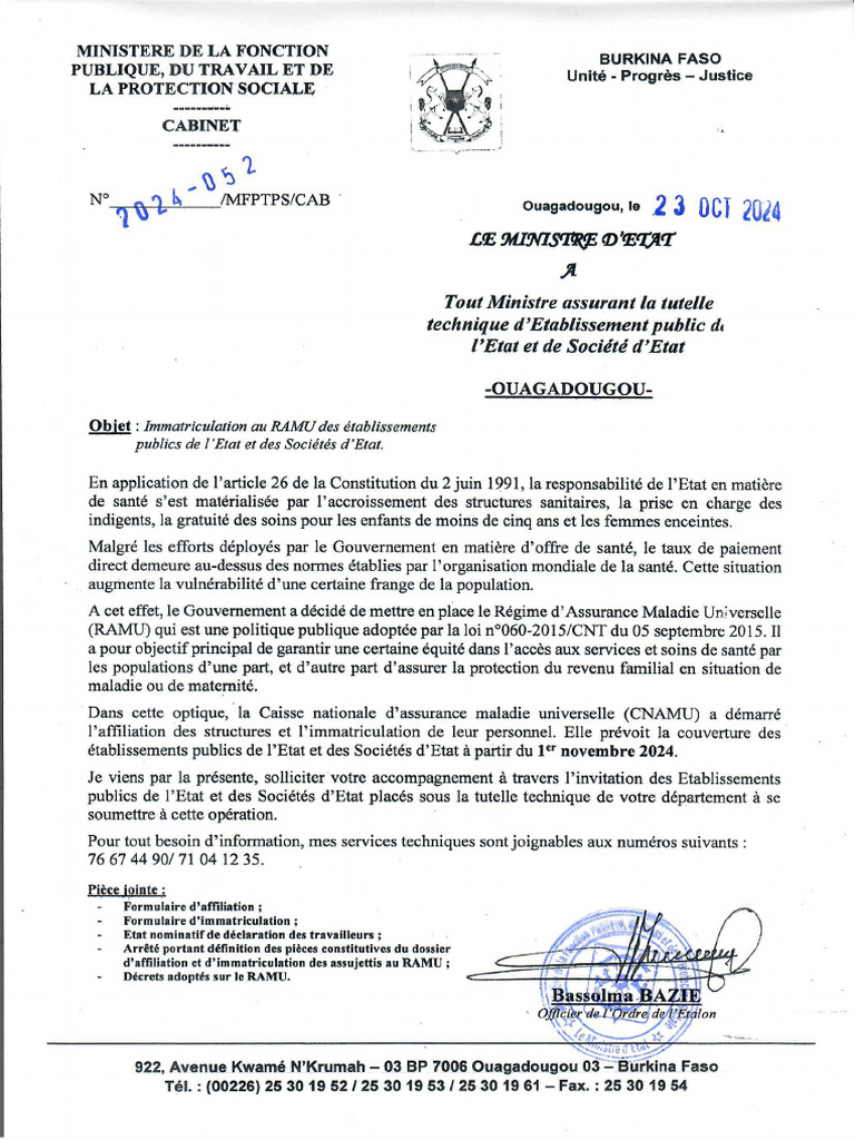 Lettre Circuliare Immatriculation Ramu | PDF