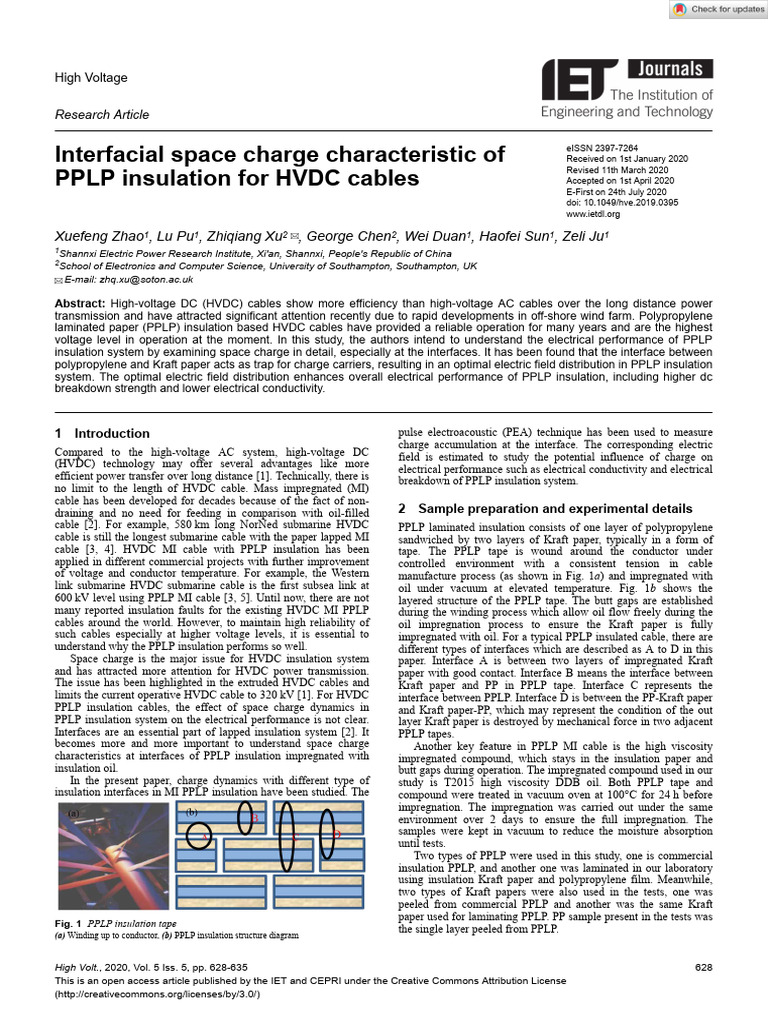 High Voltage - 2020 - Zhao - Interfacial Space Charge Characteristic of PPLP Insulation For HVDC ...