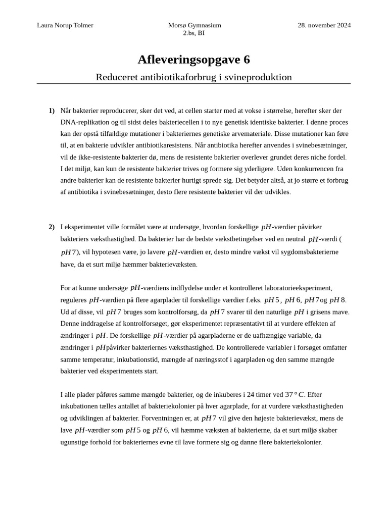 Afleveringsopgave 6 - Reduceret Antibiotika I Svineproduktion | PDF
