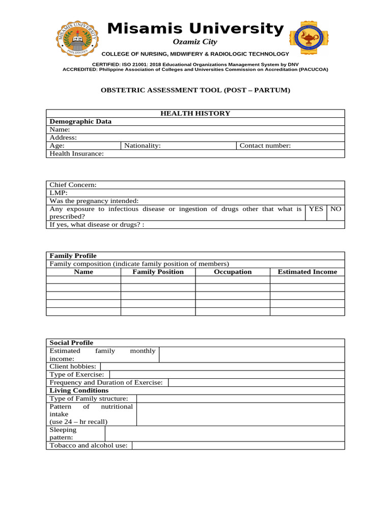 Obstetric Assessment Tool Post Partum | PDF | Pregnancy | Childbirth