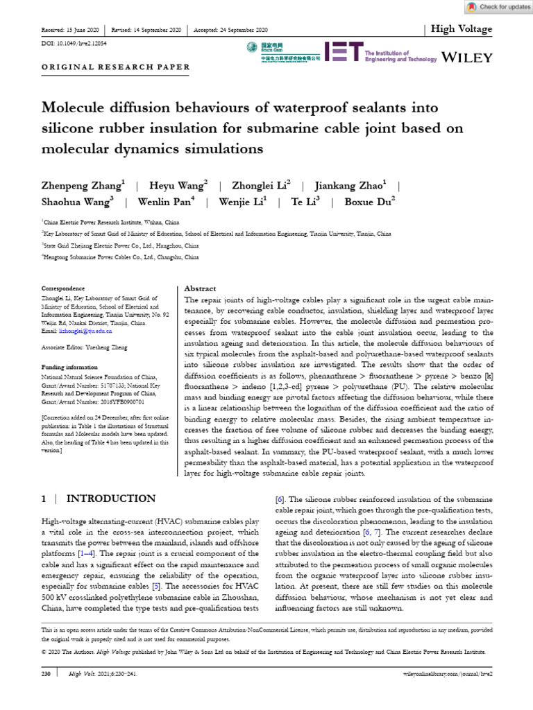 High Voltage - 2020 - Zhang - Molecule Diffusion Behaviours of ...