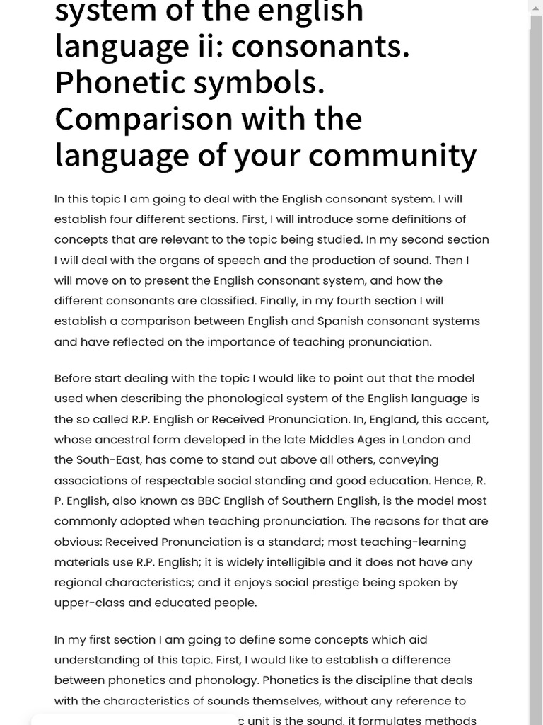 Topic 8 - Phonological System of The English Language II - Consonants ...