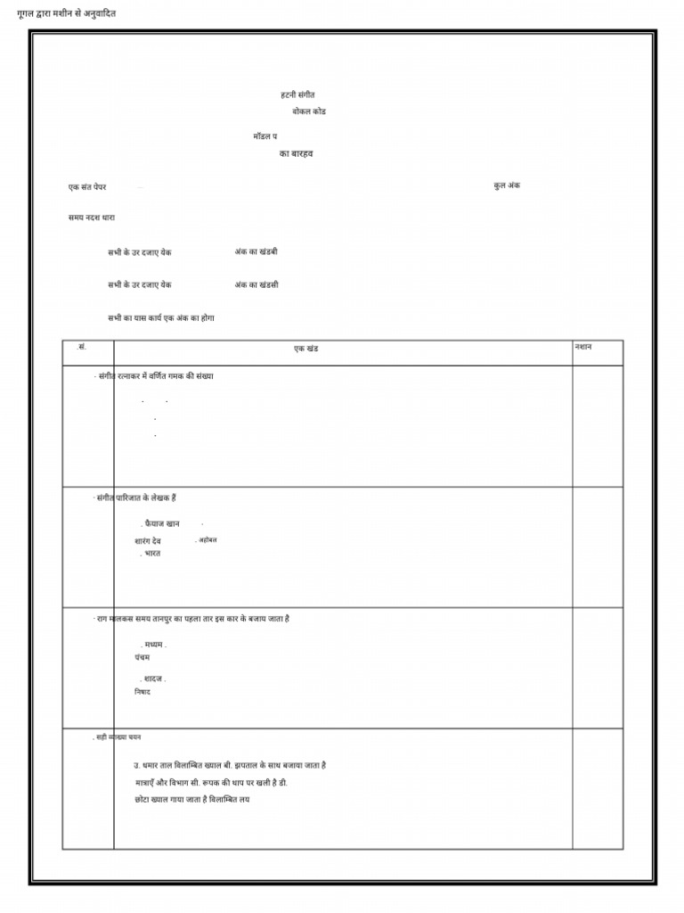 HindustaniVocal SQP | PDF