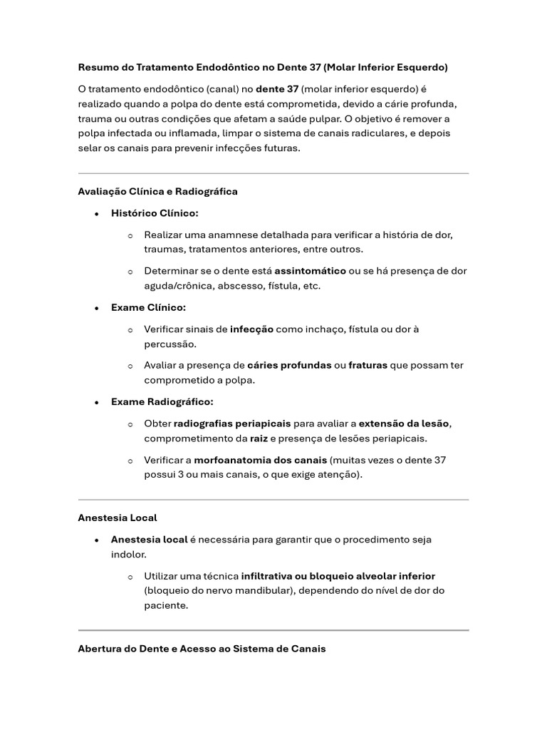 Tratamento Endodôntico do Dente 37 | PDF | Especialidades médicas ...