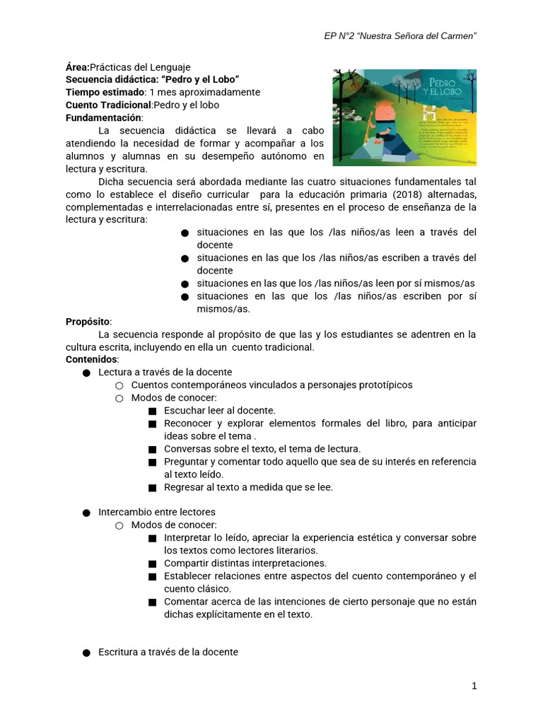 Secuencia Pract. Leng. Pedro y El Lobo | PDF | Fábula | Cuentos