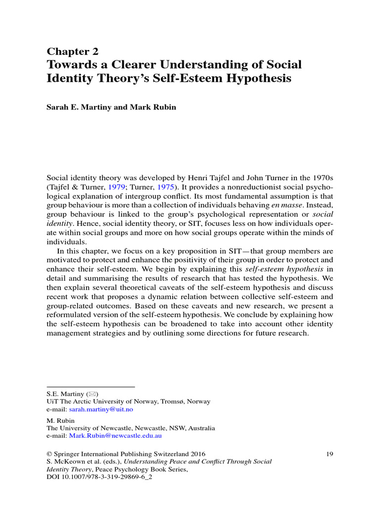 Towards A Clearer Understanding of Social Identity Theory's Self-Esteem Hypothesis | PDF | Self ...
