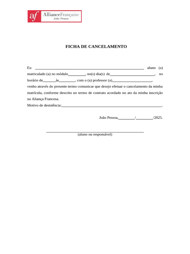 Ficha de Cancelamento | PDF