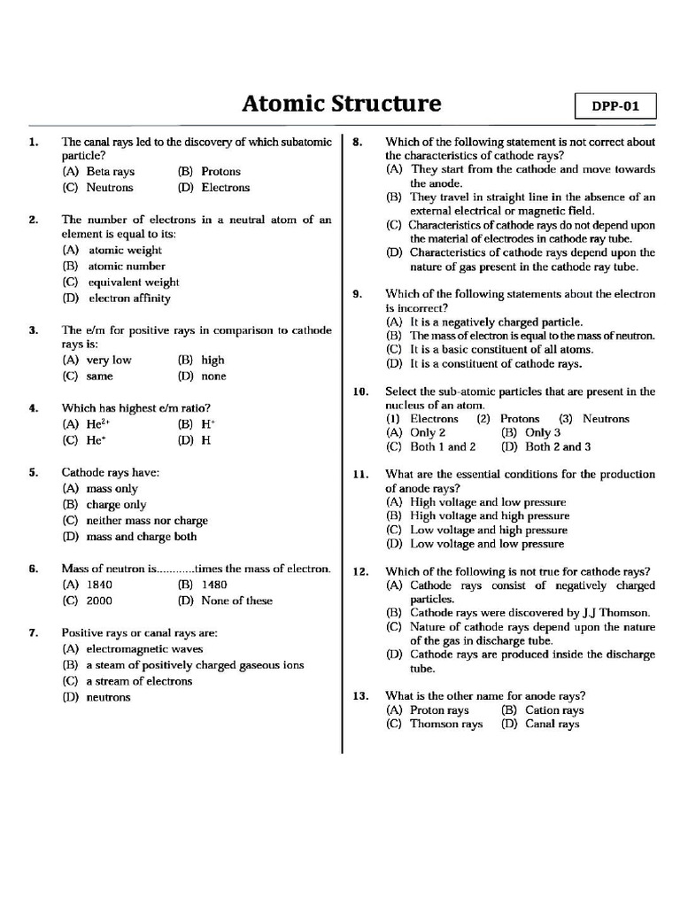 Atomic Structure DPP 1 To 6 | PDF