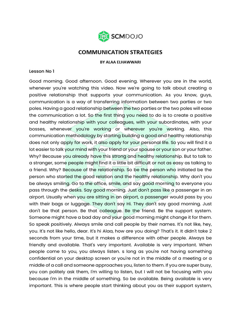 Lesson No 1 - Communication Strategies | PDF