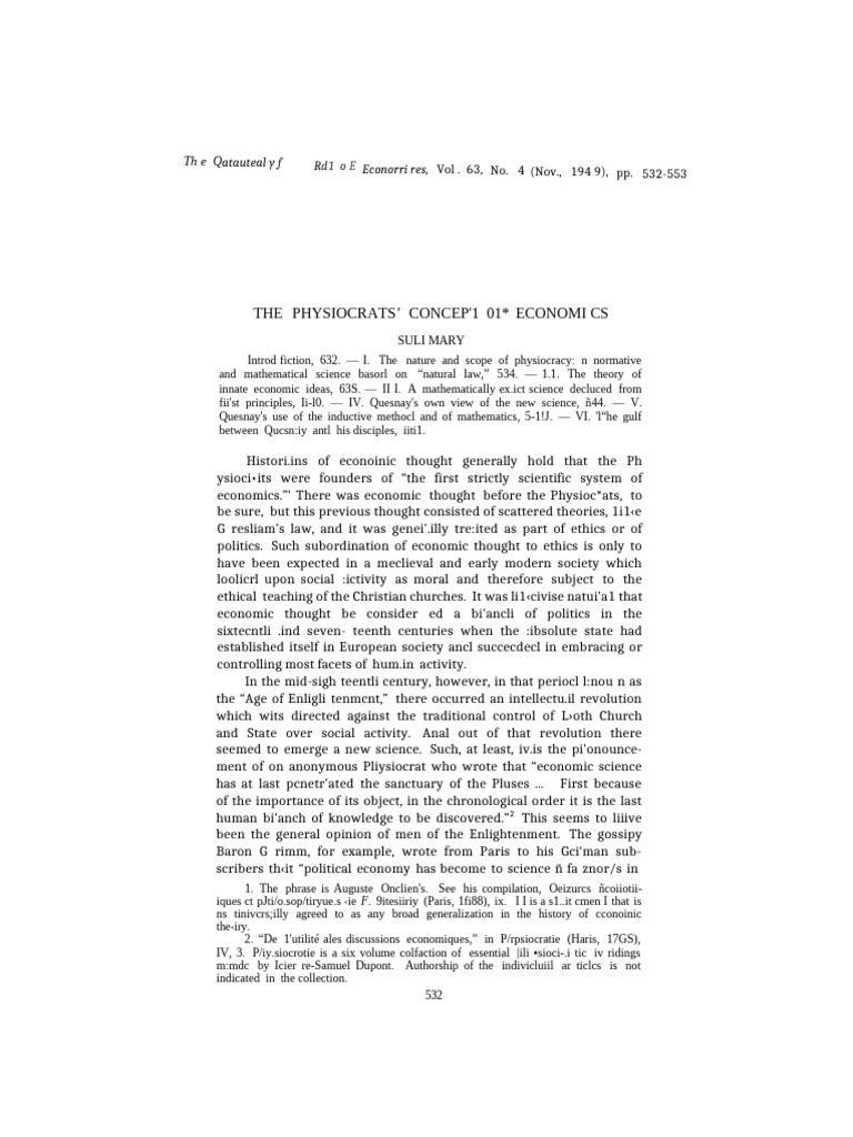 Neill Thomas - Physiocrats Concept of Economics 1949 Nov | PDF | Reason ...