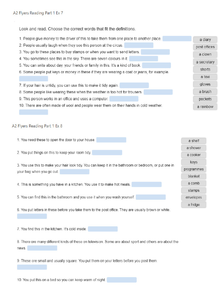 A2 Flyers Reading Exercise Answers | PDF