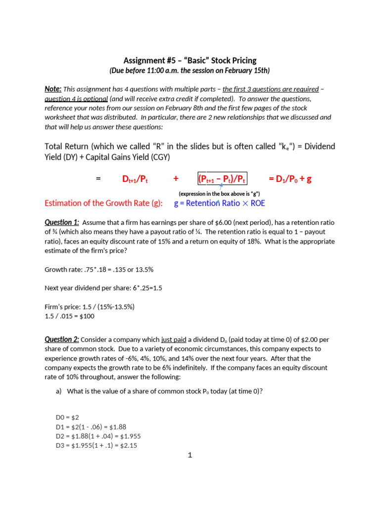 Stock Pricing Assignment Overview | PDF | Dividend | Stocks