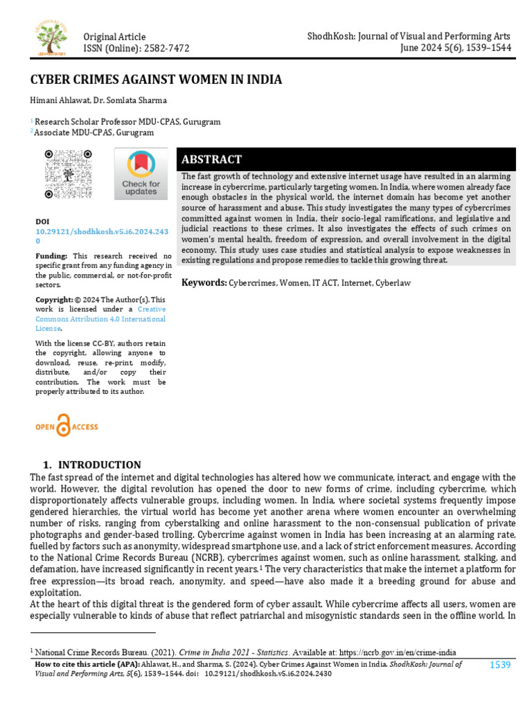 Cyber Crimes Against Women in India | PDF | Cybercrime | Cyberbullying