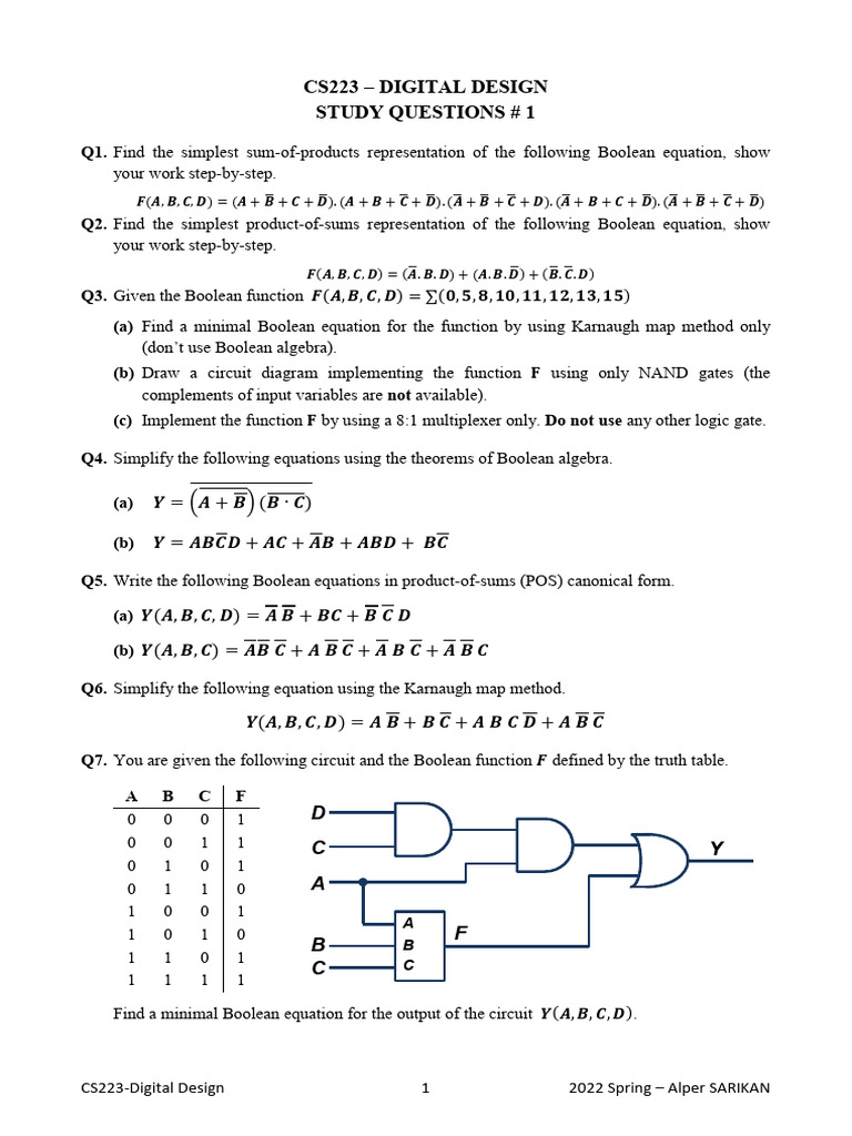 CS223 Study Questions#1 | PDF | Mathematical Logic | Mathematics