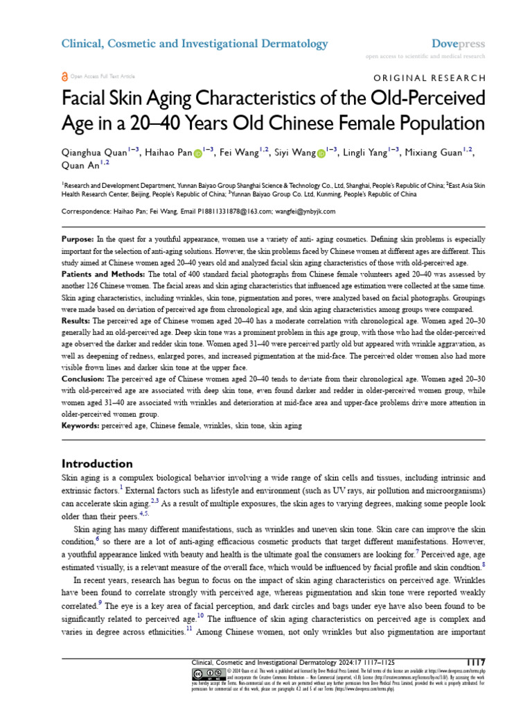 CCID 457080 Facial Skin Aging Characteristics of The Old Perceived Age ...