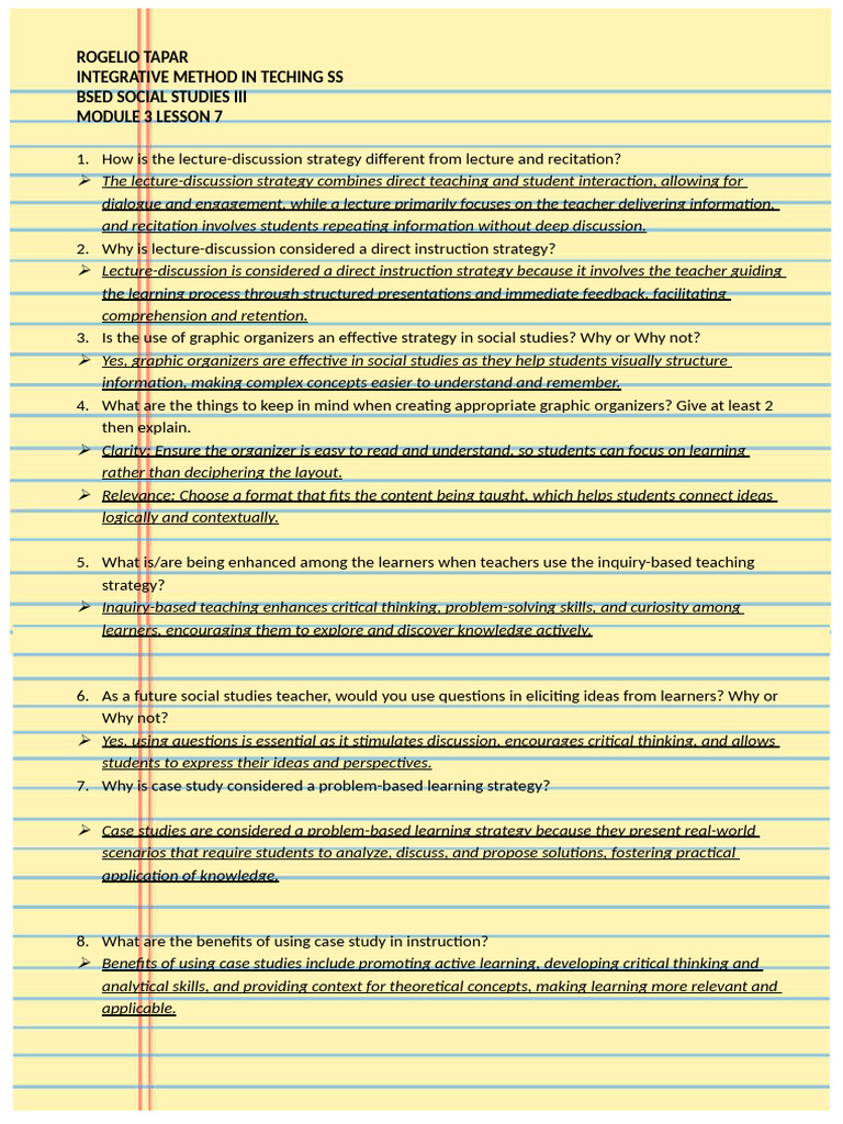 INTEGRATIVE METHOD IN TEACHING SOCIAL STUDIES | PDF | Learning | Critical Thinking