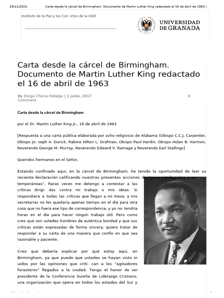 Carta de Martin Luther King desde Birmingham | PDF | Martin Luther King ...