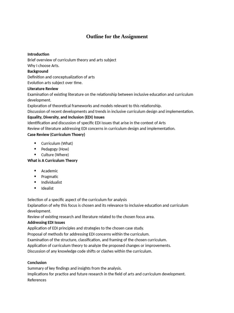 Outline For The Assignment | PDF