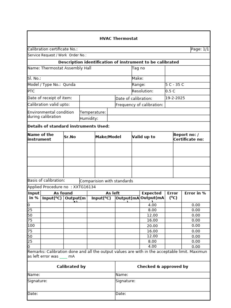 RTD Temperature Transmitter Calibration Report Template | PDF | Calibration