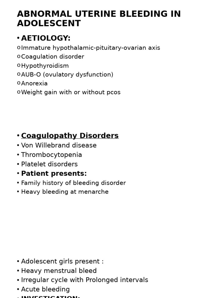 Abnormal Uterine Bleeding in Adolescent: Aetiology | PDF