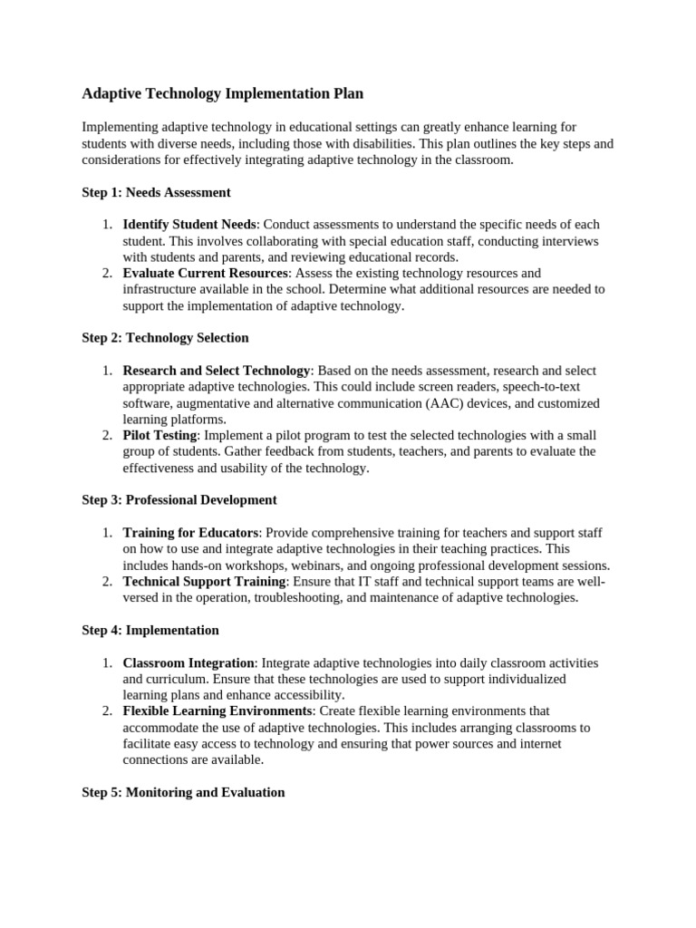 Adaptive Technology Implementation Plan | PDF | Special Education ...