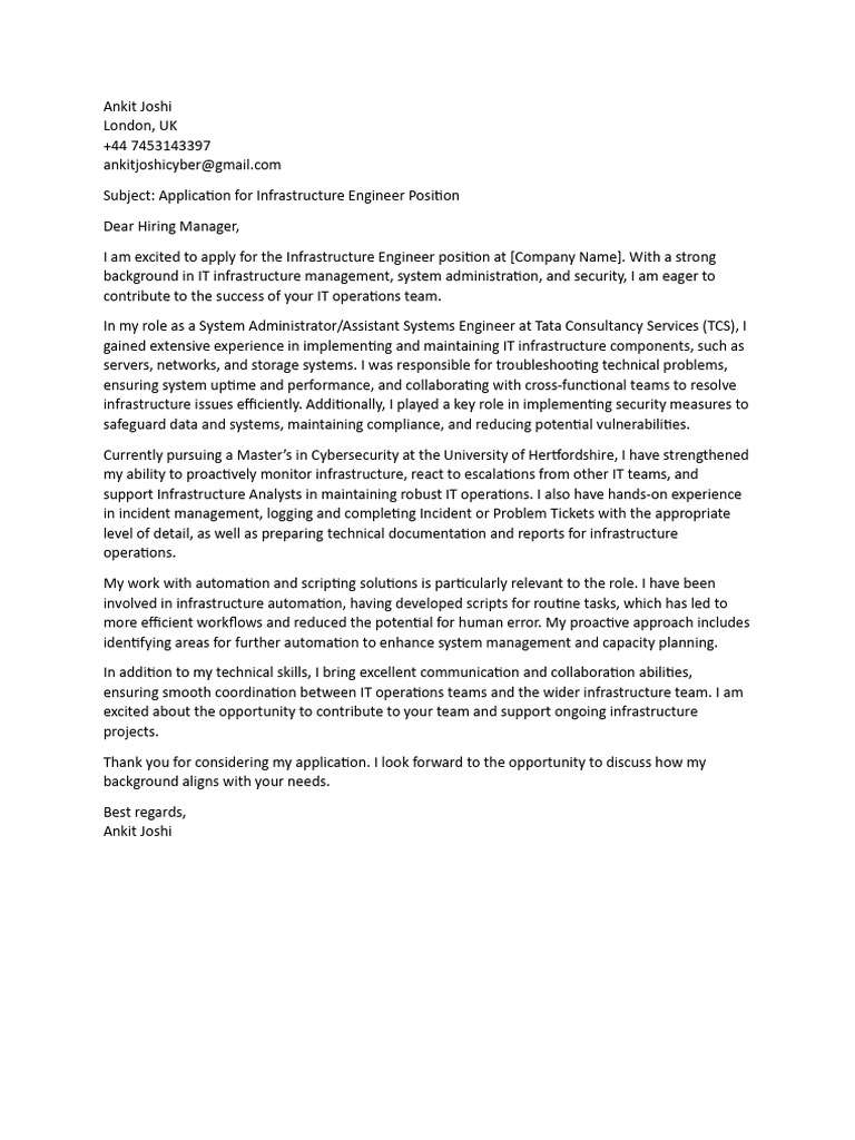 Cover Letter Ankit Infrastructure | PDF