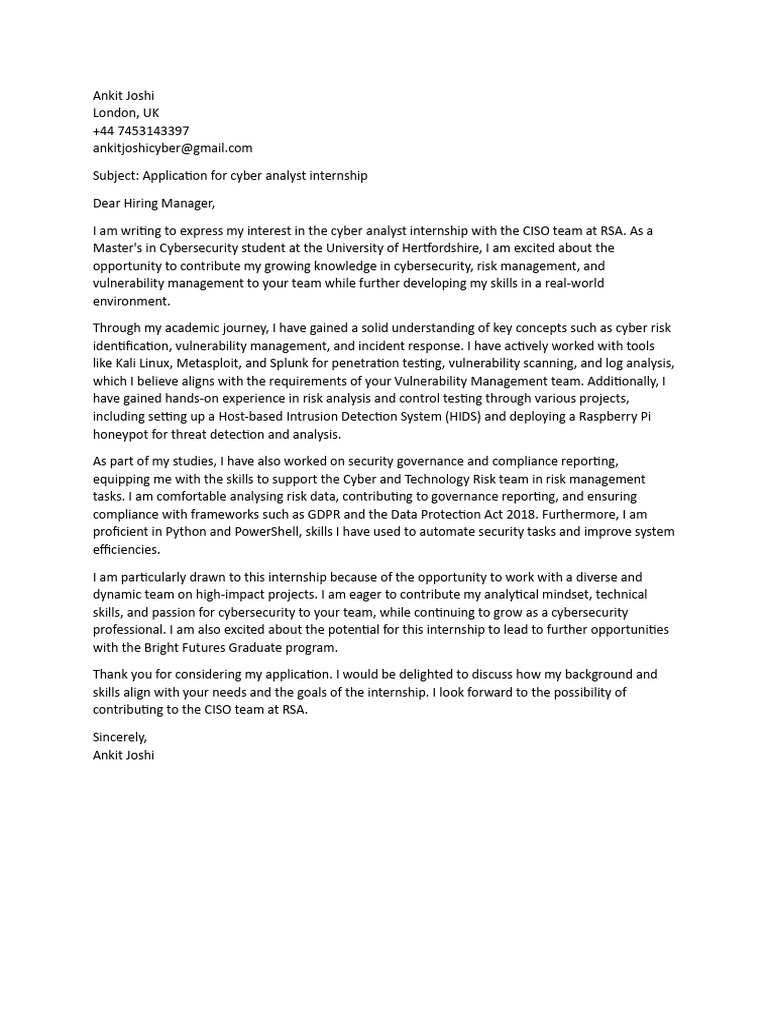 Ankit Joshi Cover Letter | PDF