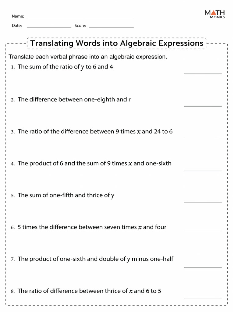 Translating-Words-Into-Algebraic-Expressions-Worksheet | PDF
