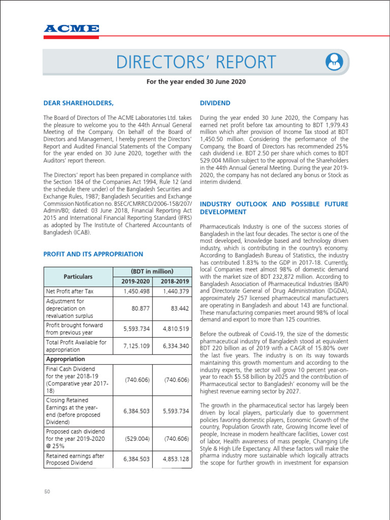 Annual Report 2020 Acme | PDF | Dividend | International Financial Reporting Standards