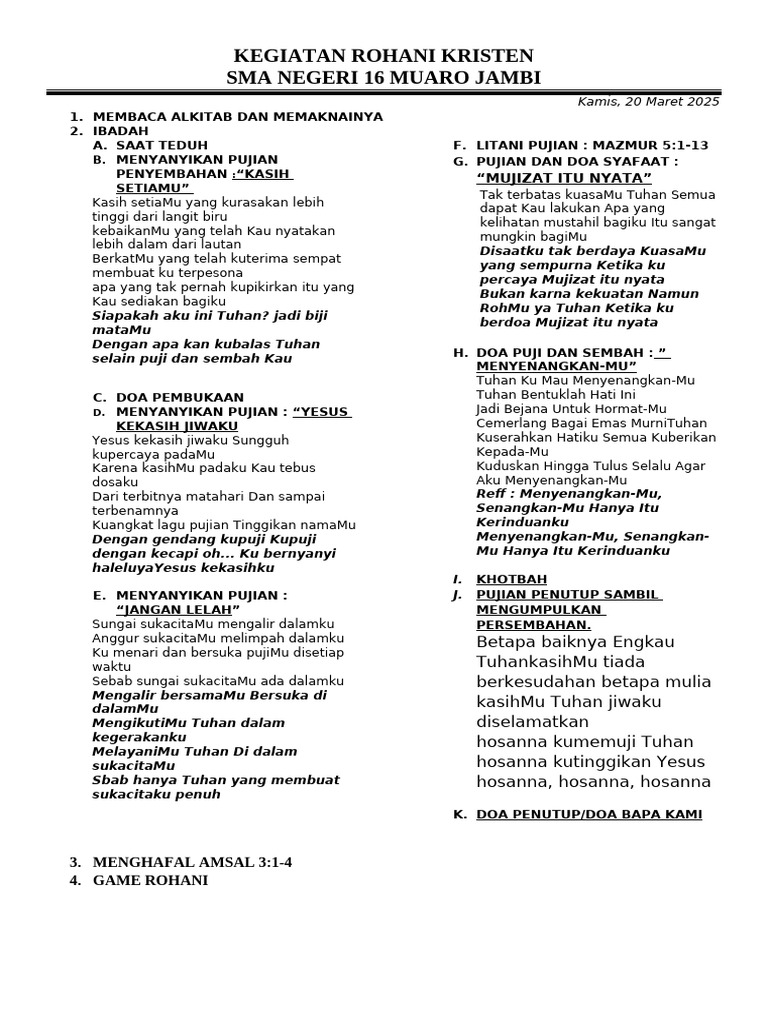 Kegiatan Rohani Kristen di SMA 16 Jambi | PDF