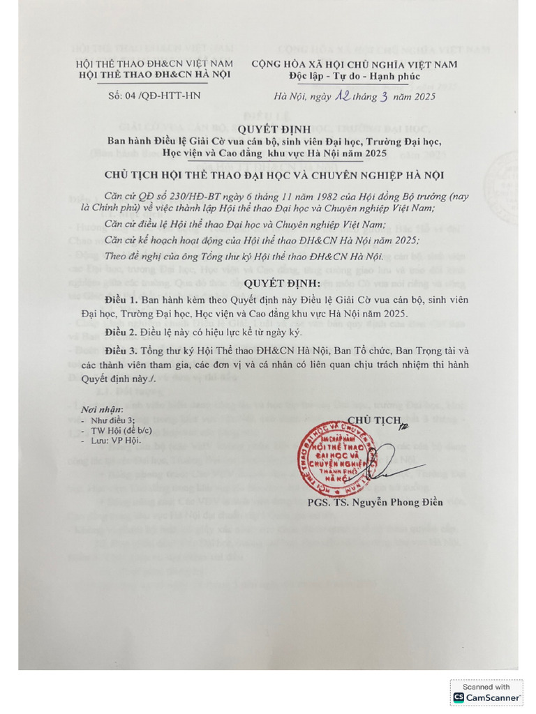 Điều lệ cờ vua CBSV năm 2025 | PDF