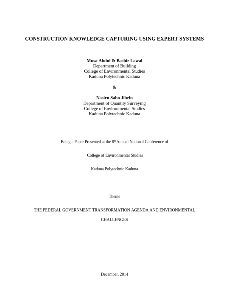 Construction Knowledge Capturing Using Expert Systems | PDF | Artificial Intelligence ...