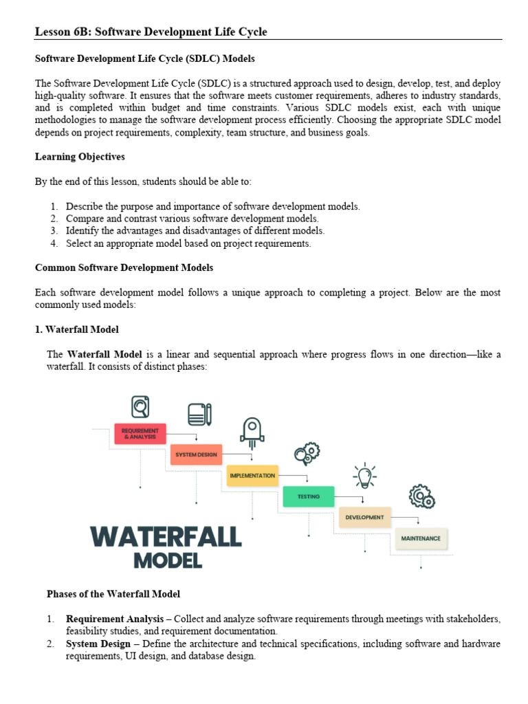 Lesson 6B - Software Development Life Cycle Models | PDF | Software Development Process ...