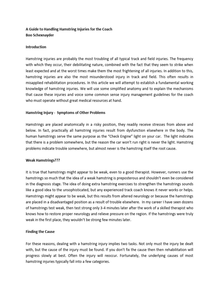 A Guide To Handling Hamstring Injuries For The Coach | PDF | Pelvis | Diseases And Disorders