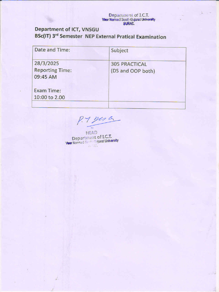 3rd Sem Practical Schedule | PDF