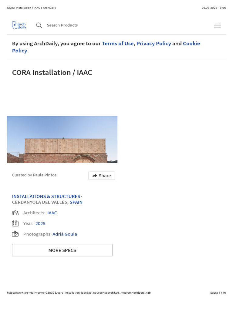 CORA Installation: IAAC - ArchDaily | PDF | Roof