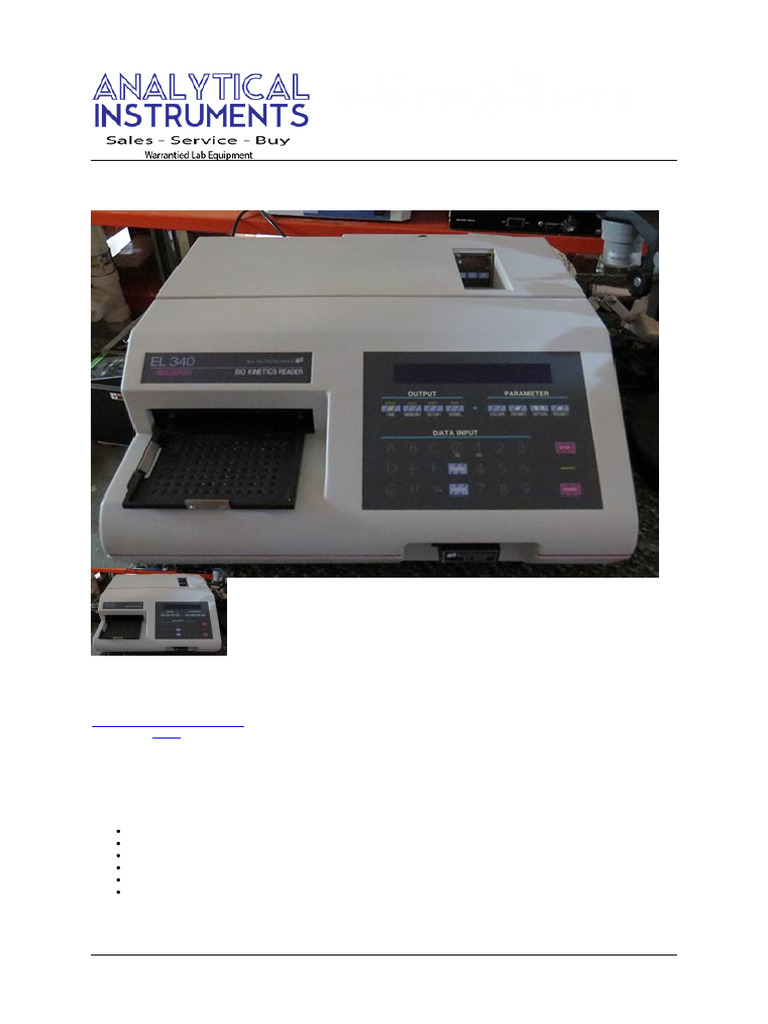 Bio Tek EL340 Plate Reader | PDF