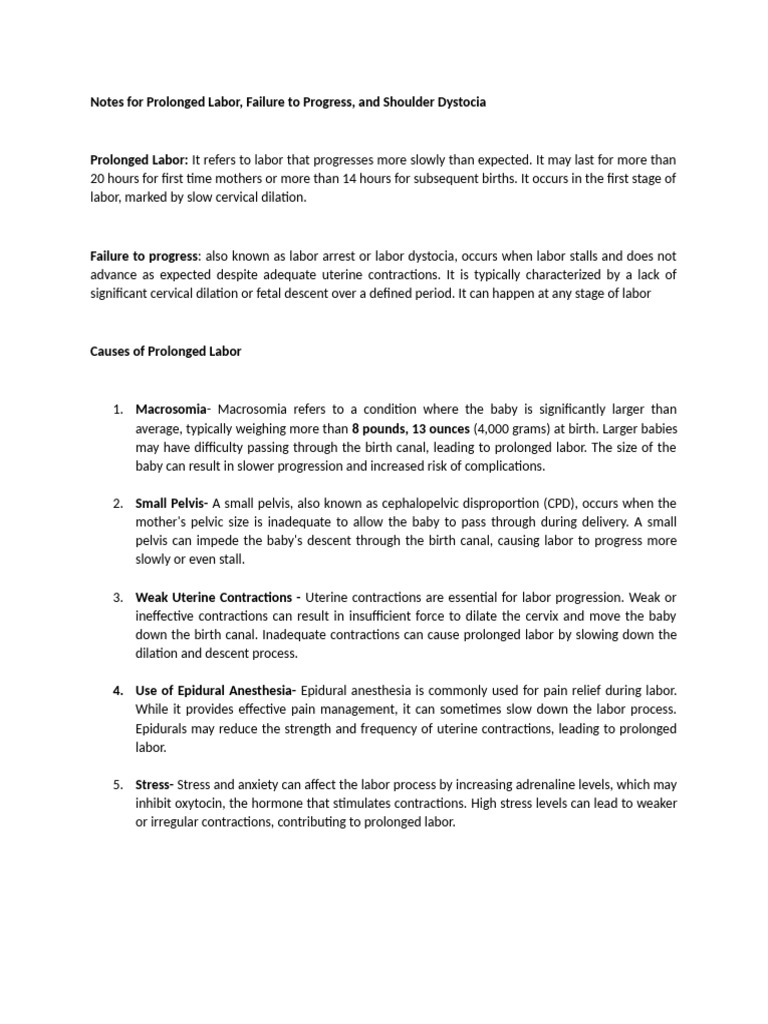 Tanaman Prolonged Labor Failure to Progress and Shoulder Dystocia | PDF ...