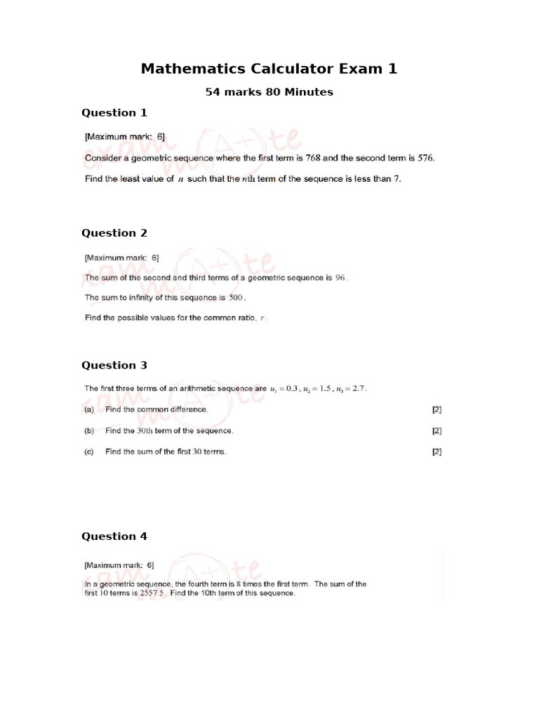 Mathematics Calculator Exam 1 | PDF