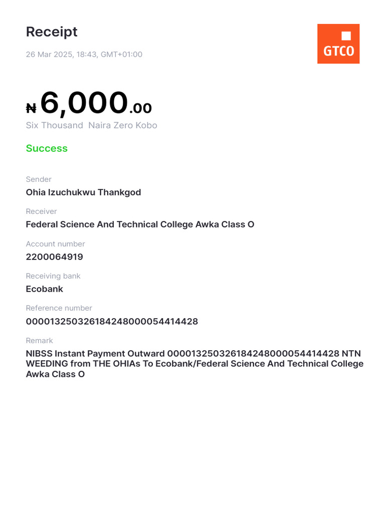 Successful Payment Receipt for College | PDF