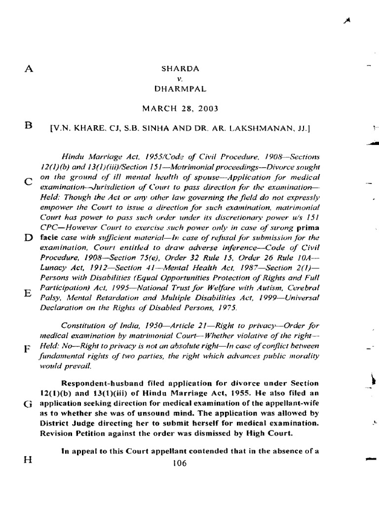 Sharda - Dharmpal - 1701498534 | PDF | Annulment | Insanity Defense