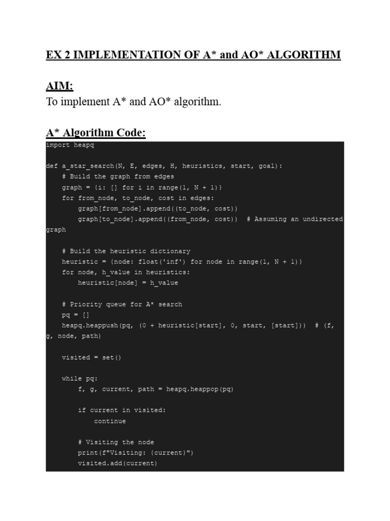 22IZ014 HARSHAN R - Exercise 2 - A - and AO - Algorithm | PDF