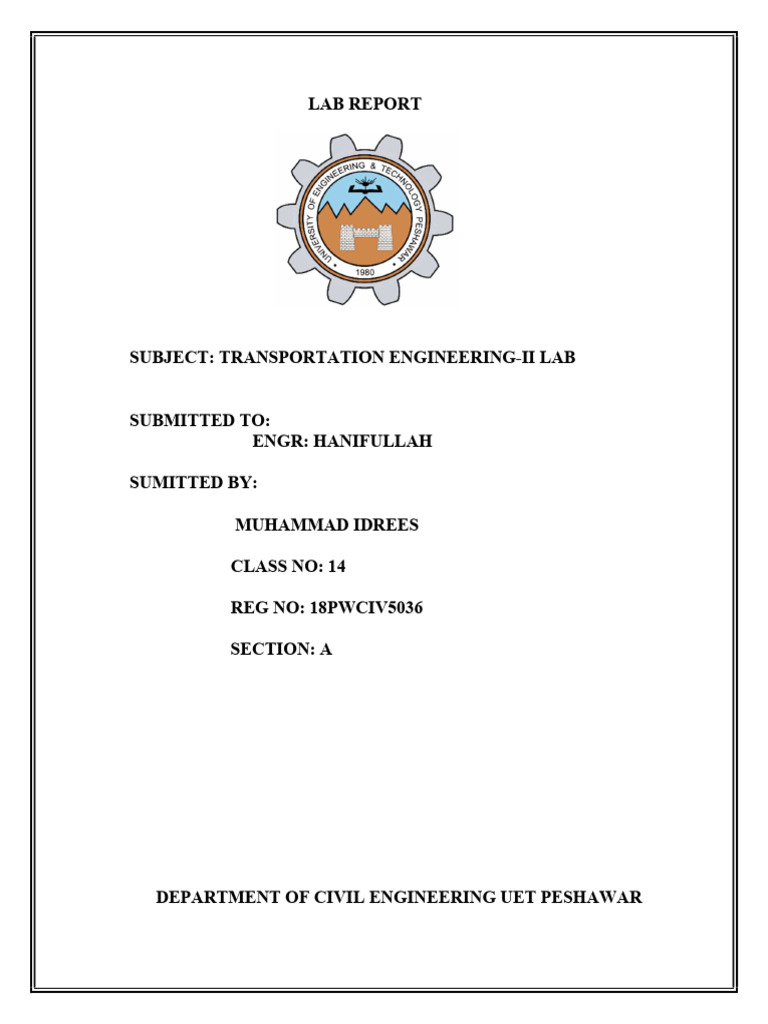 Muhammad Idrees Lab Report | PDF | Road Surface | Wear