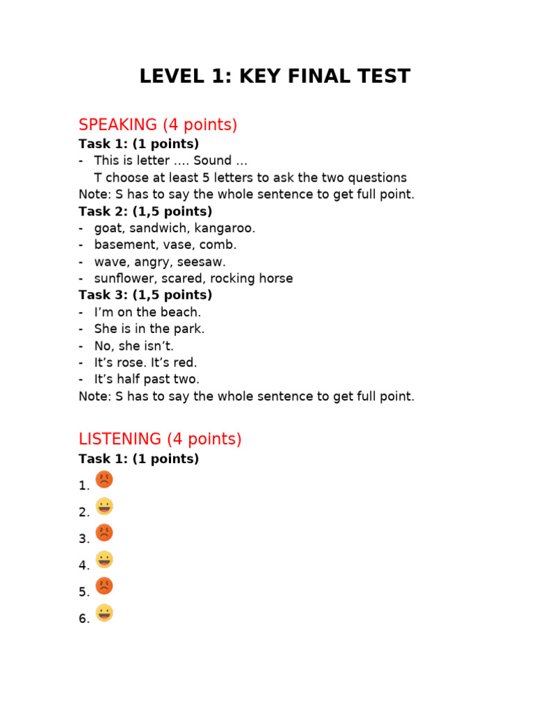 1.1 LEVEL 1 UPDATED- KEY FINAL TEST | PDF