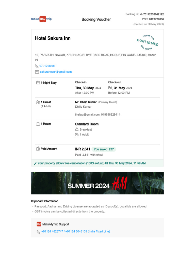 Hotel Booking Confirmation Voucher | PDF